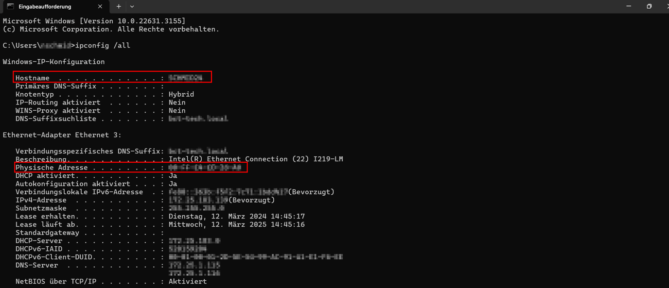 Read out Host information for licensing (Hostname, Composite-ID, MAC-ID)